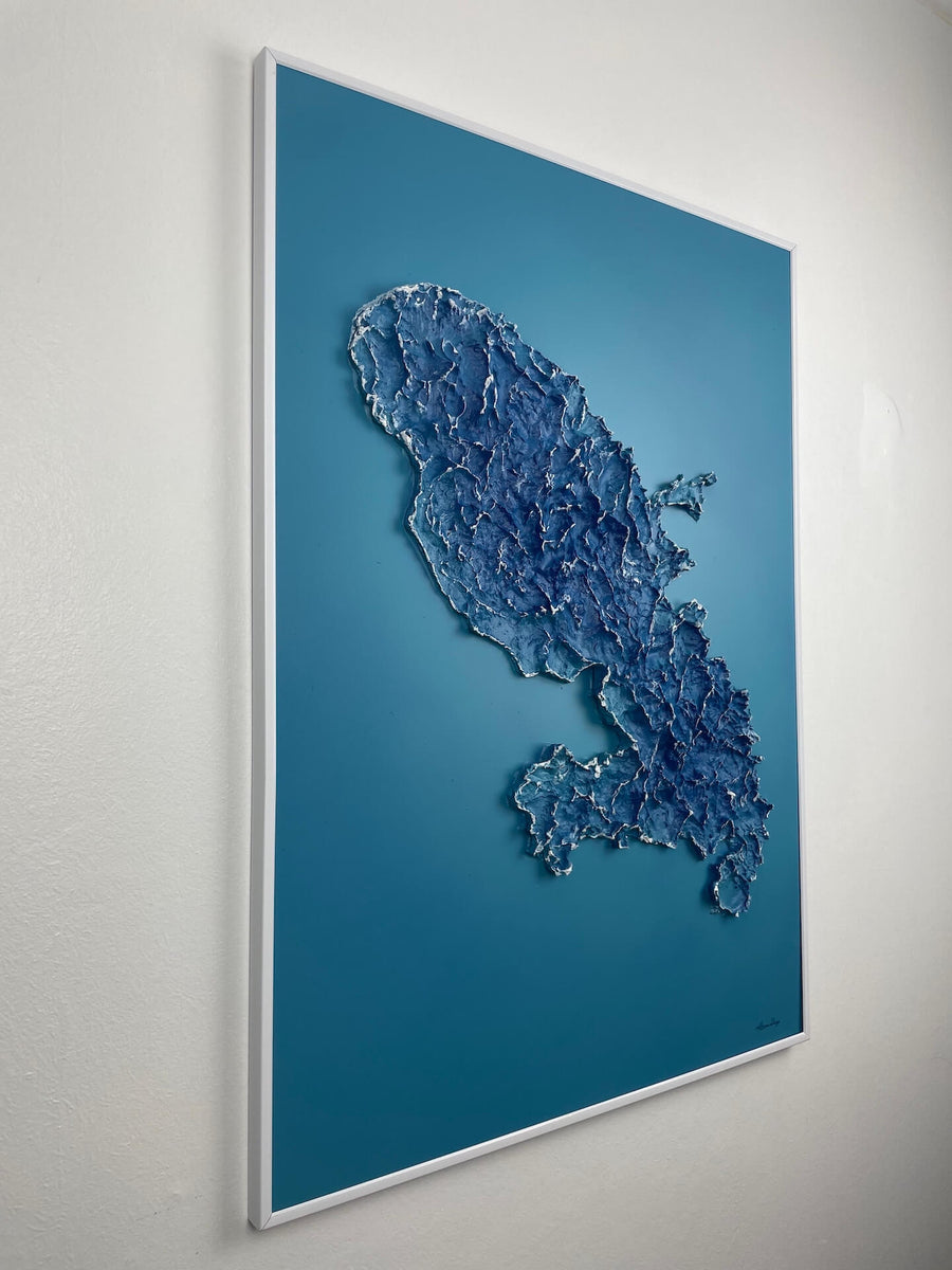 Tableau de carte de la Martinique en relief bleu corail – Artmain design